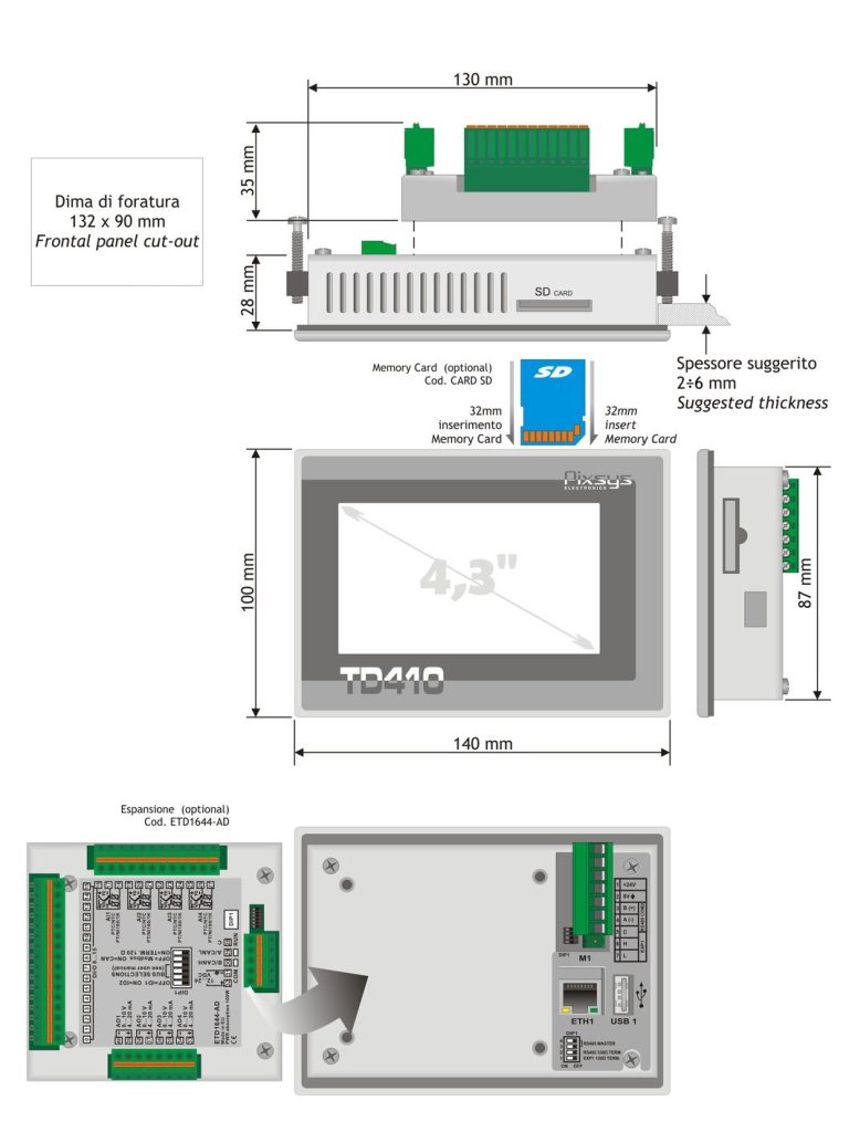 Màn hình HMI TD410 Pixsys kích thước 4,3" xuất xứ Italia
